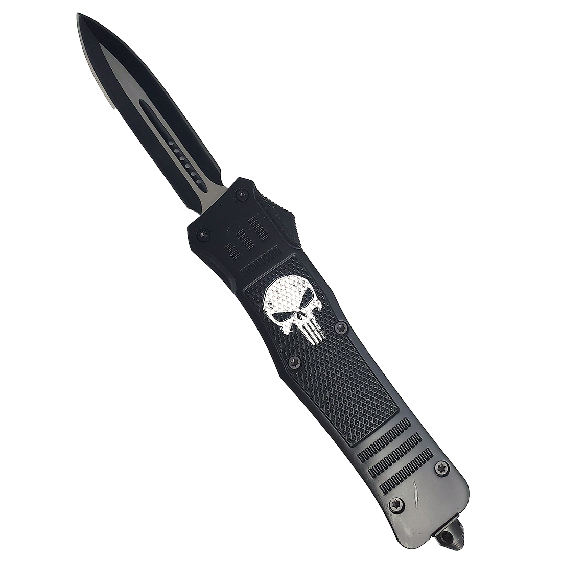 Delta Force OTF Punisher Skull Black Handle Black Double Edge Plain ...